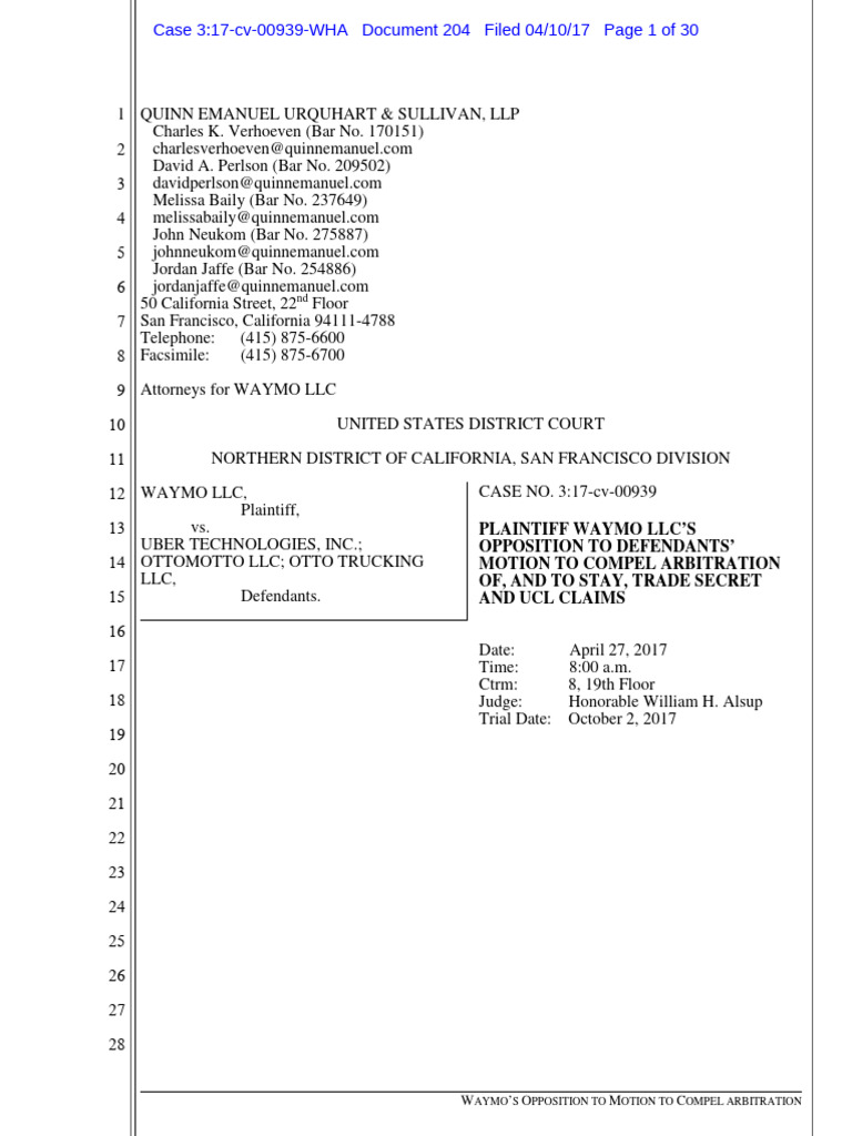 Waymo v. Uber | PDF | Trade Secret | Waymo