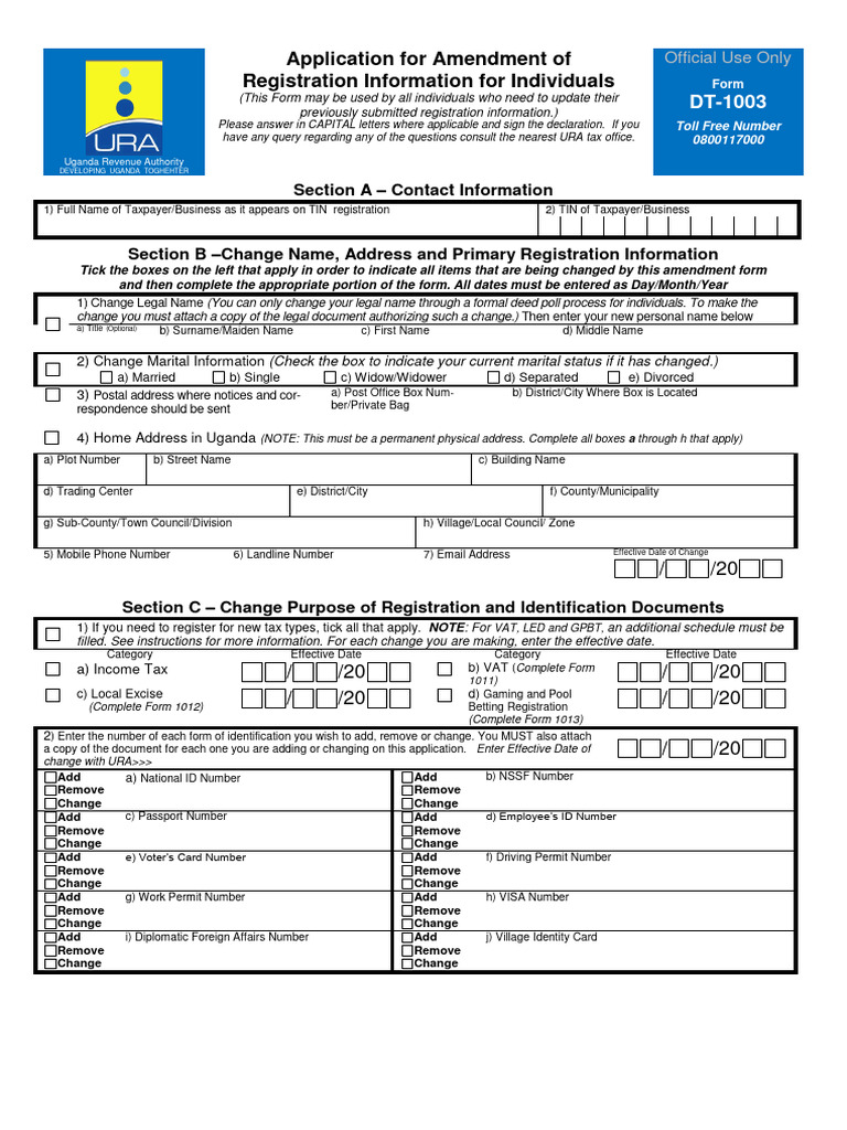 DT-1003 Ind Reg Amendment | PDF | Identity Document | Government Finances