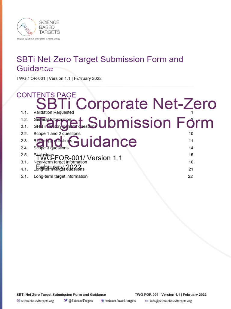 Sbti Net Zero Submission Form Part I Pdf Business