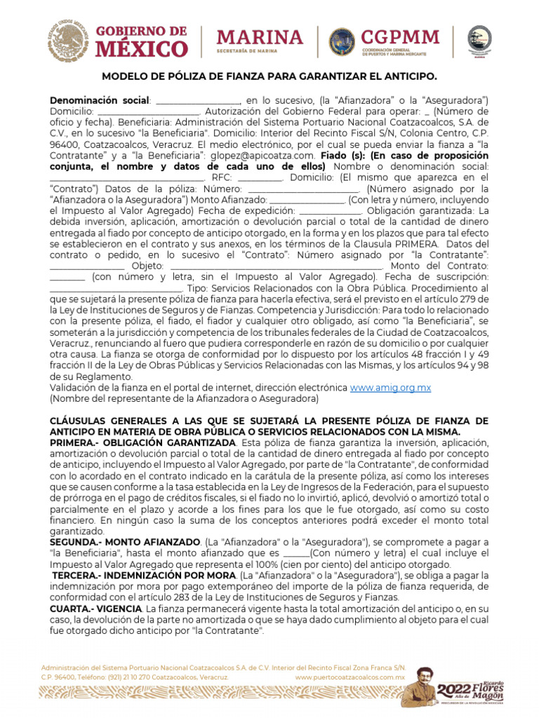 Anexo4-Formato de Fianzas | PDF | Póliza de seguros | Seguro