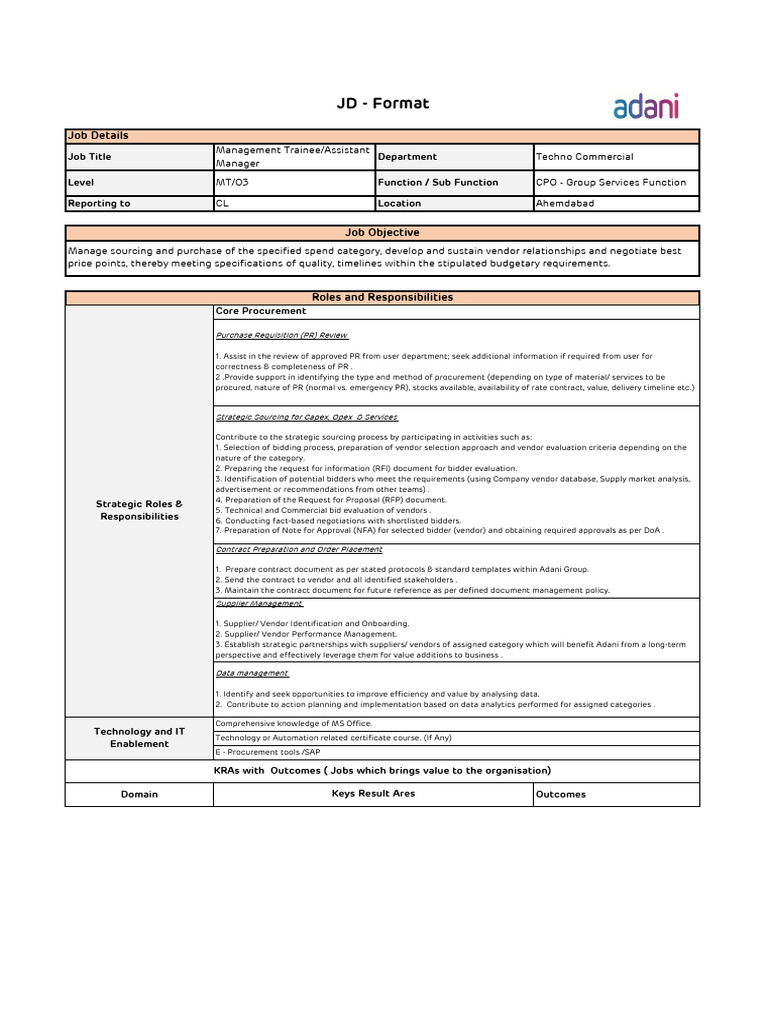 JD - Techno Commercial | PDF | Procurement | Request For Proposal
