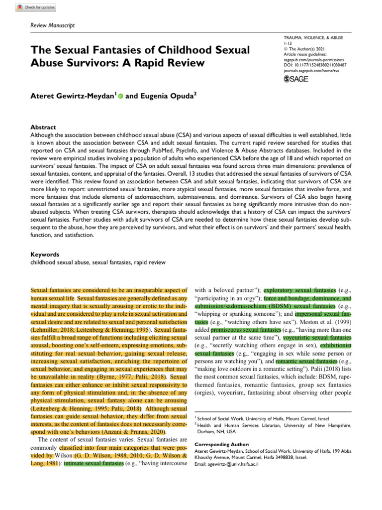 Gewirtz-Meydan, A. & Opuda, E. (2021) - The Sexual Fantasies of Childhood Sexual Abuse Survivors ...