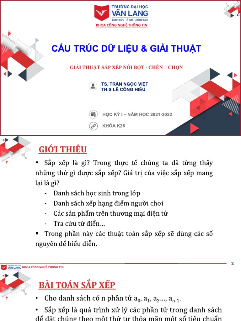 CTDL GT - CH 02 - Bubble Sort-Insertion Sort-Selection Sort | PDF