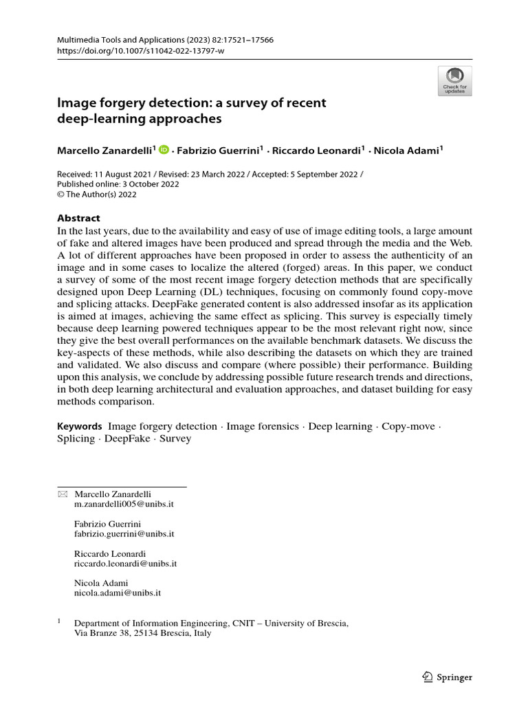 Image Forgery Detection: A Survey of Recent Deep-Learning Approaches ...