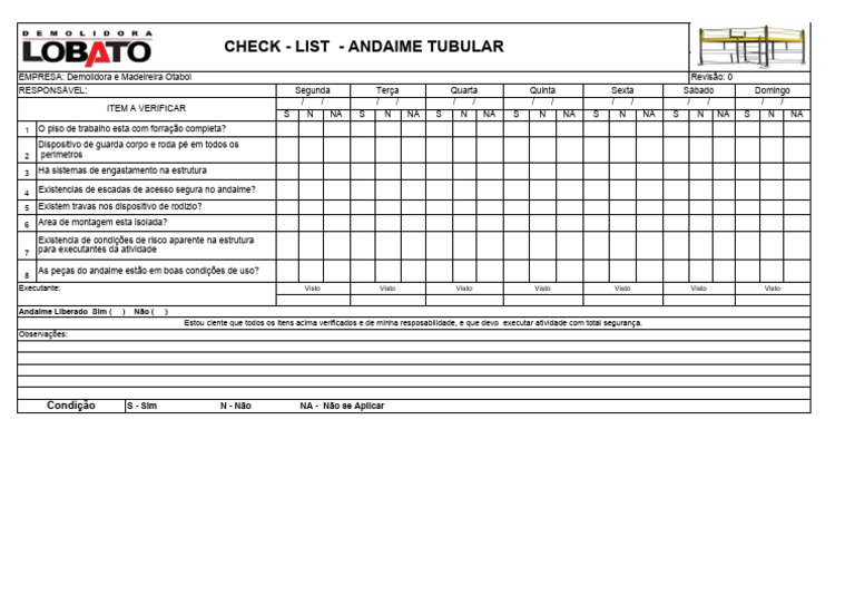 Checklist de Segurança para Andaime Tubular | PDF