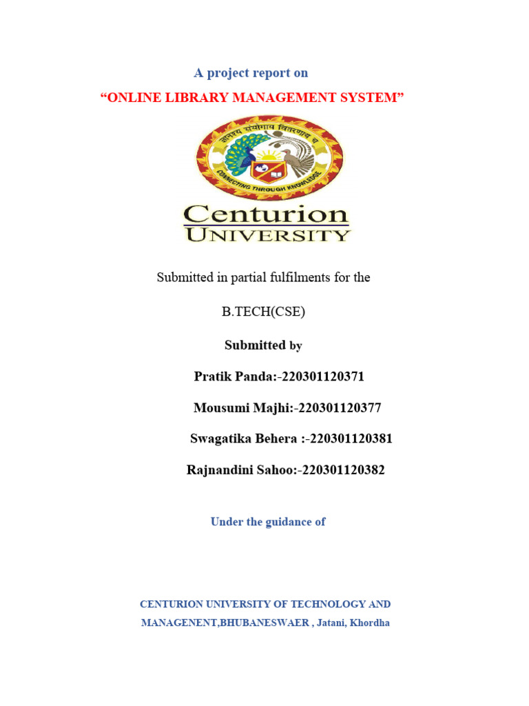 A Project Report On Library | PDF | Databases | Libraries