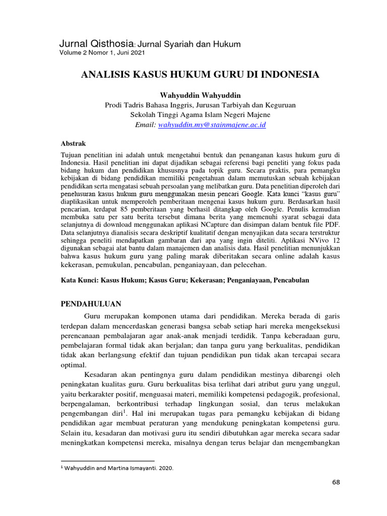 Analisis Kasus Hukum Guru Di Indonesia Wahyudin | PDF