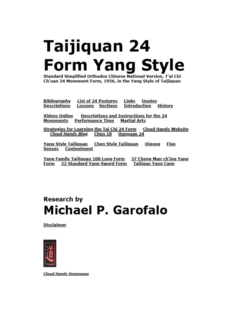 Yang 24 Taijiquan Simplified Standard | PDF | Tai Chi | Chinese Martial ...