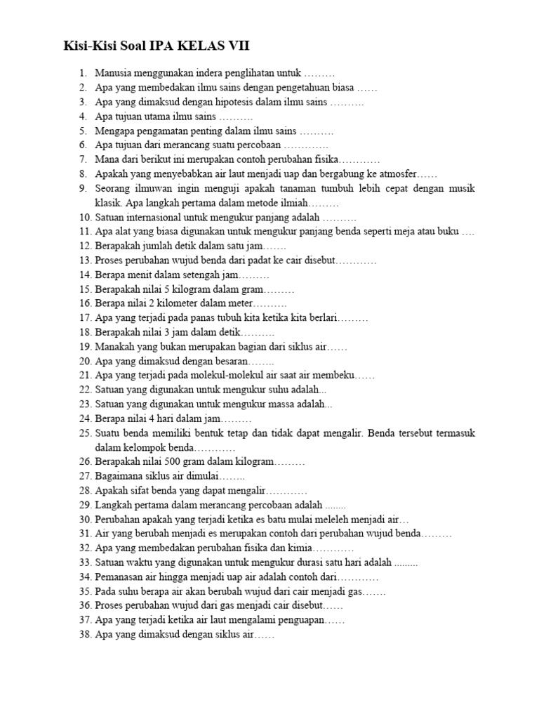 Kisi-Kisi Soal PAS IPA Kelas 7 TP2324 | PDF | Ilmu Sosial