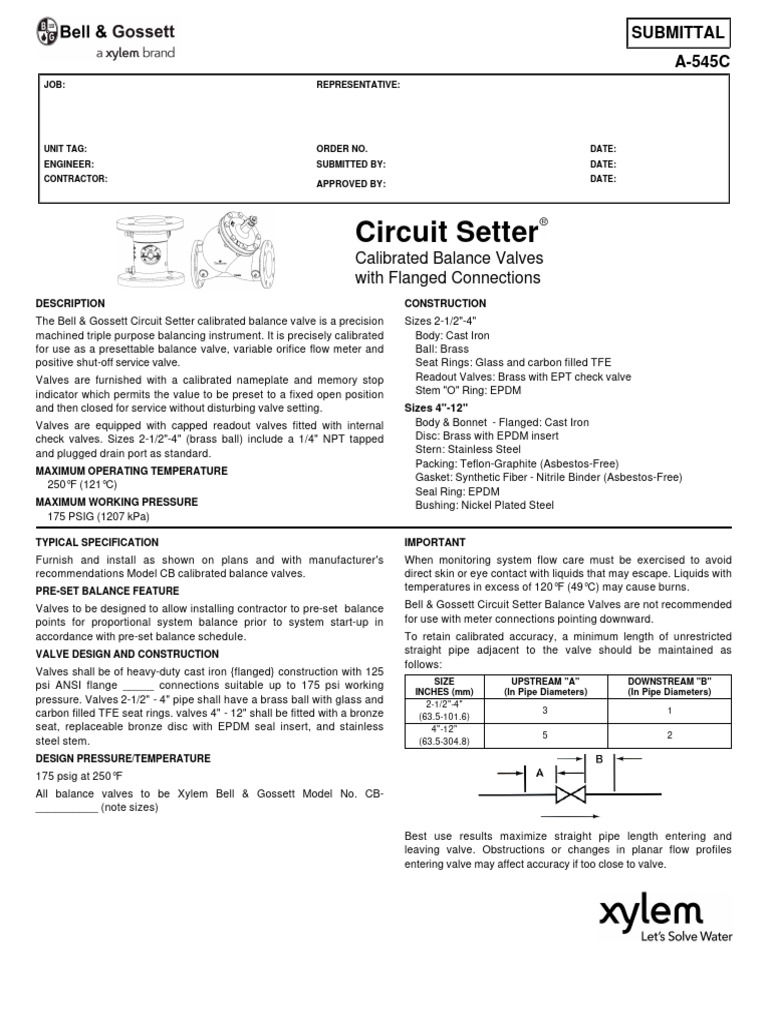 Circuit Setter: Calibrated Balance Valves With Flanged Connections ...