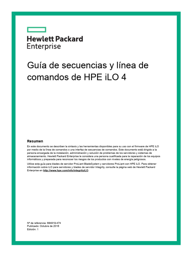 Guía de Secuencias y Línea de Comandos de HPE ILO 4-c03474747 | PDF | Informática | Empresas de ...