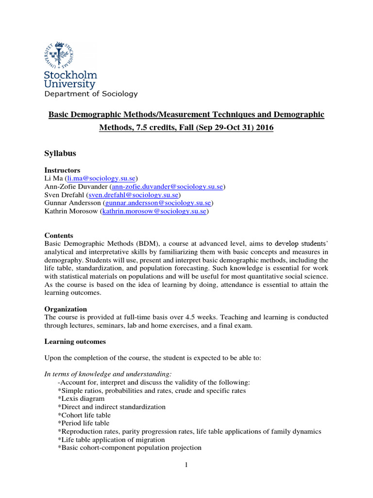 Basic Demographic Methods 2016 | PDF | Demography | Science