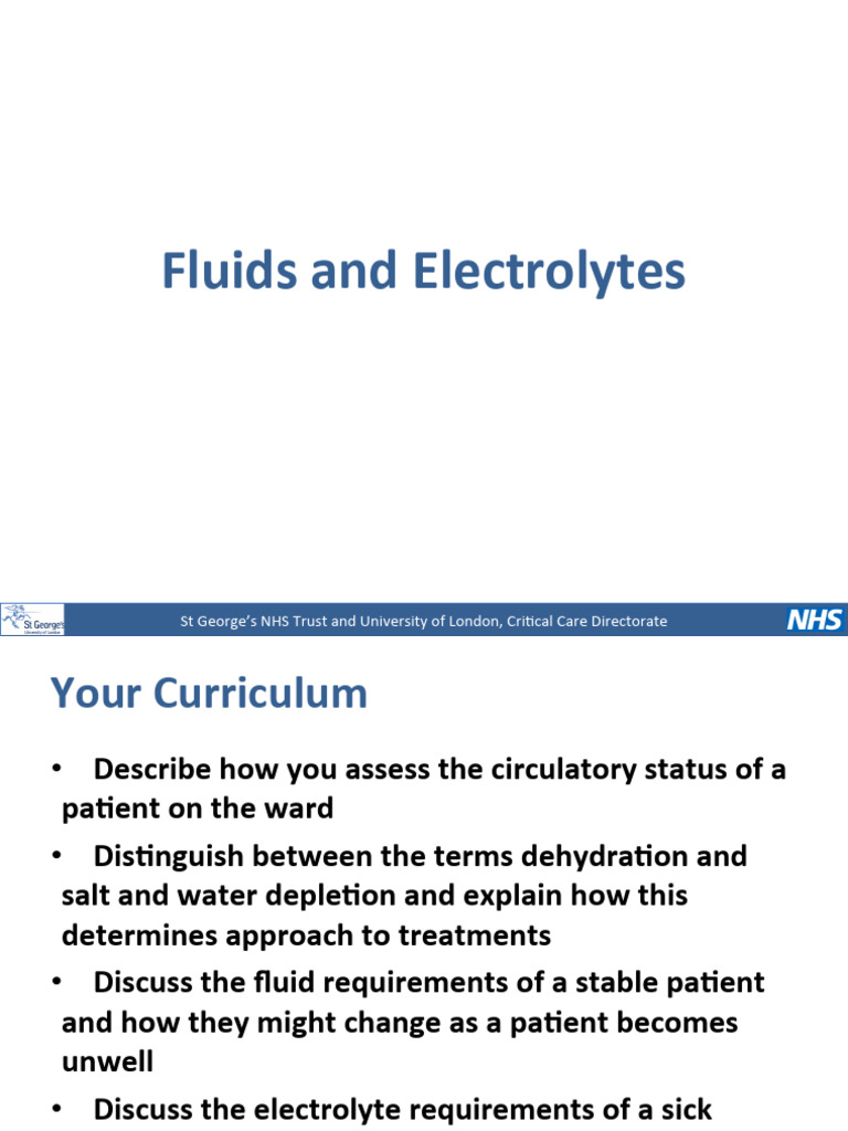 UG Fluids Lecture 2014 | PDF | Clinical Medicine | Medical Specialties