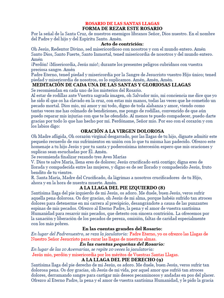 Rosario de Las Santas Llagas 1 | Descargar gratis PDF | Rosario | Oración