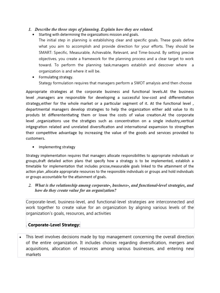 Describe The Three Steps of Planning | PDF | Strategic Management | Goal