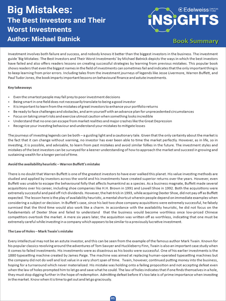 Book Summary Big Mistakes | PDF | Investing | Mutual Funds
