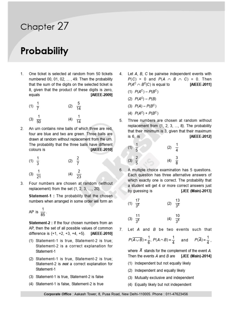 M Ch-27 Probability | PDF | Probability | Probability Distribution