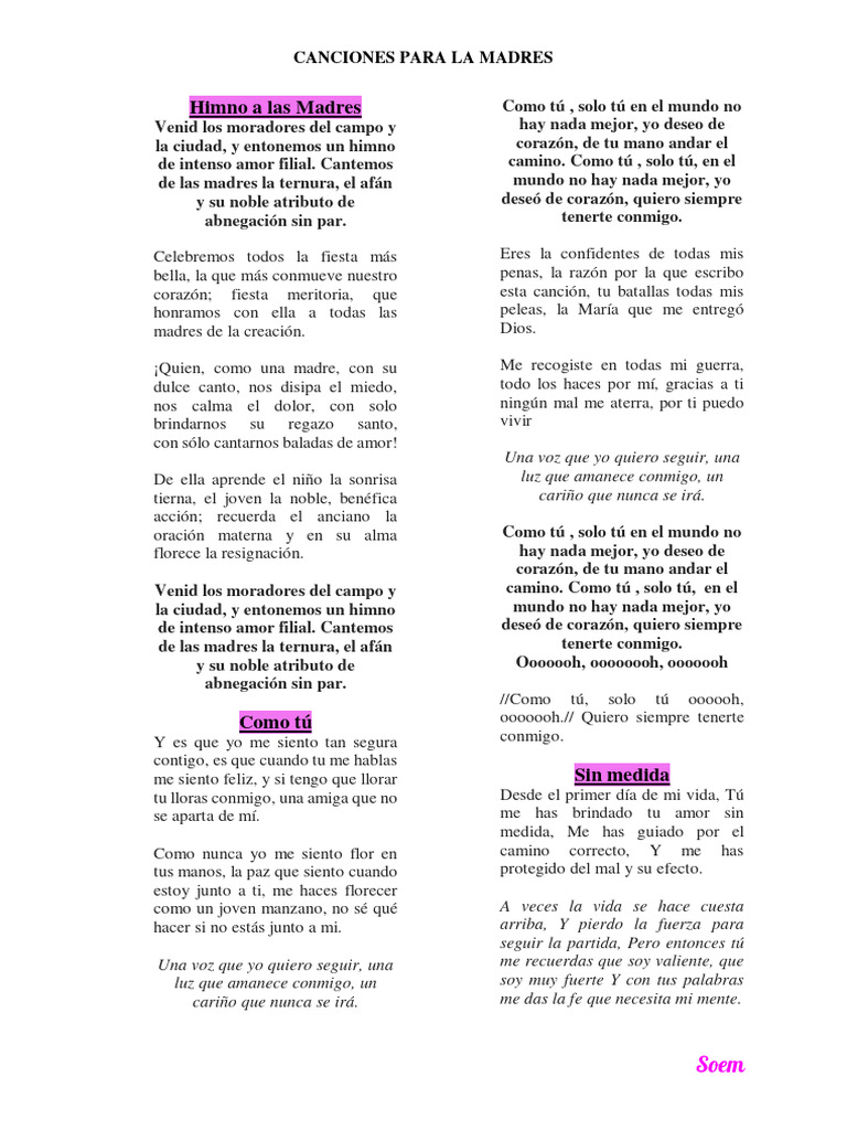 Canciones para La Madres | PDF | Amor