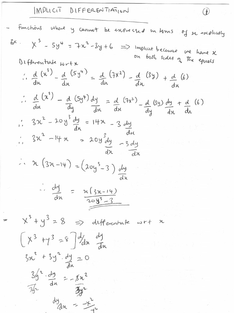Implicit Differenciation Notes | PDF