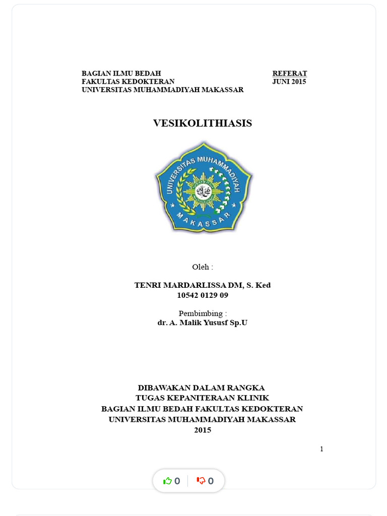 Referat Vesikolithiasis | PDF