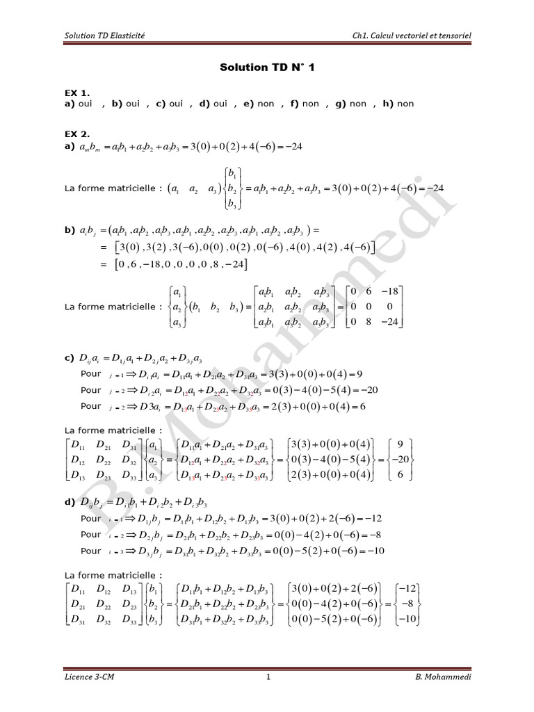 Solution Td1 l3cm 2021 | PDF | Tenseur | Algèbre