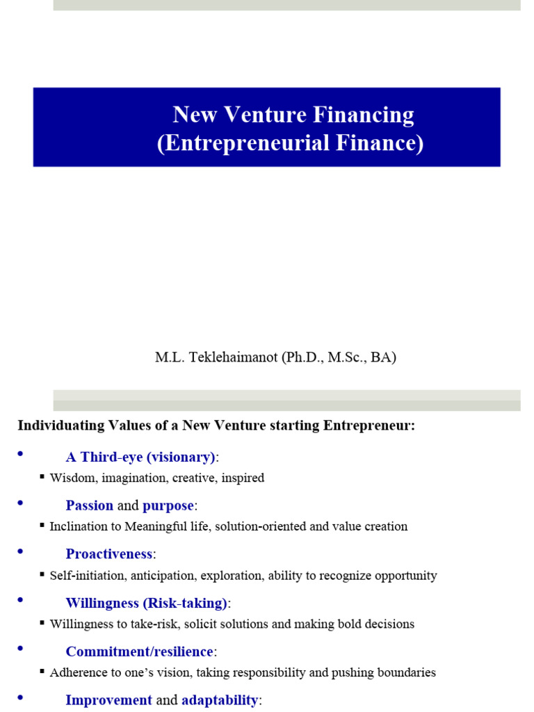 New Venture Financing Lecture Note (Ch-1) | PDF | Entrepreneurship | Partnership