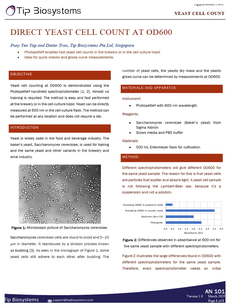 AN102-Yeast-Cell-Count 2019 03 17 | PDF | Spectrophotometry | Colony ...