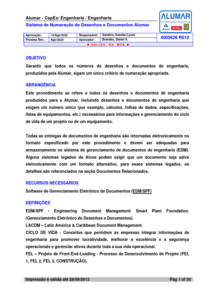 Sistema de Numeração de Desenhos Alumar | PDF | Engenharia | Impressão