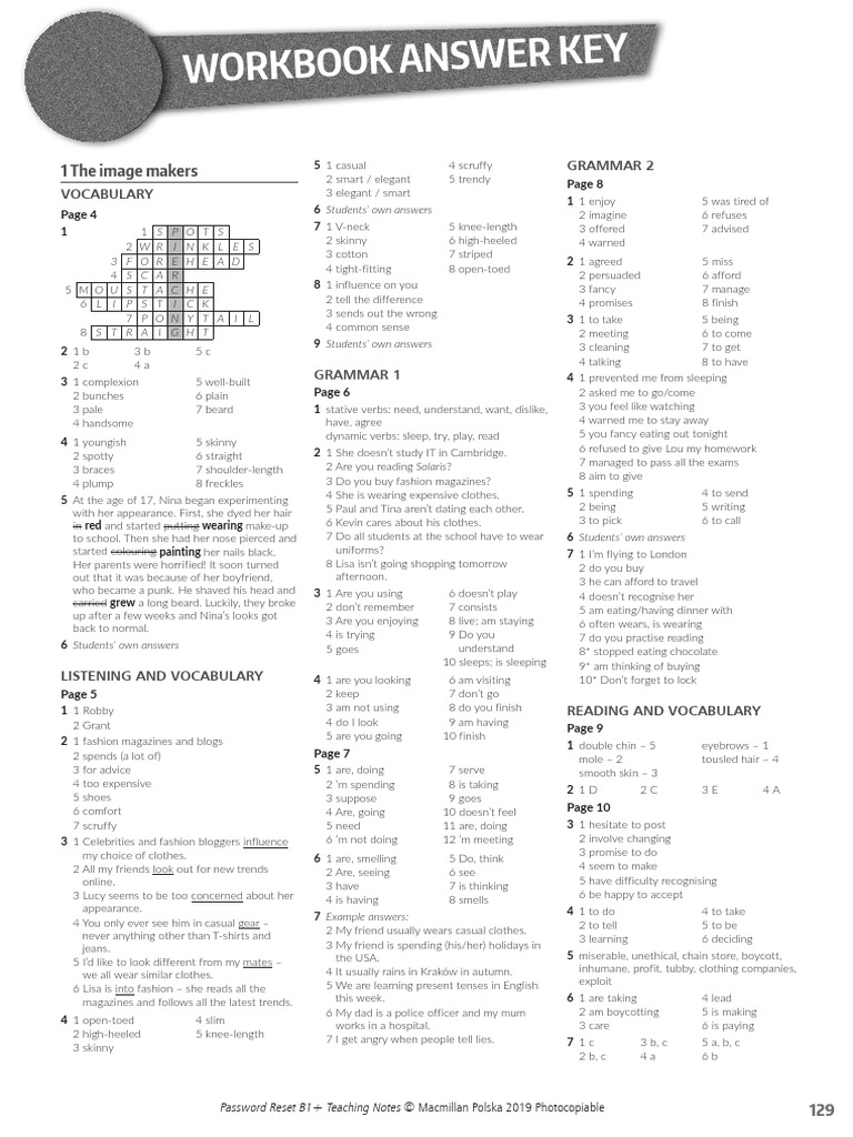 Password-Reset B1P Workbook Answer-Key | PDF