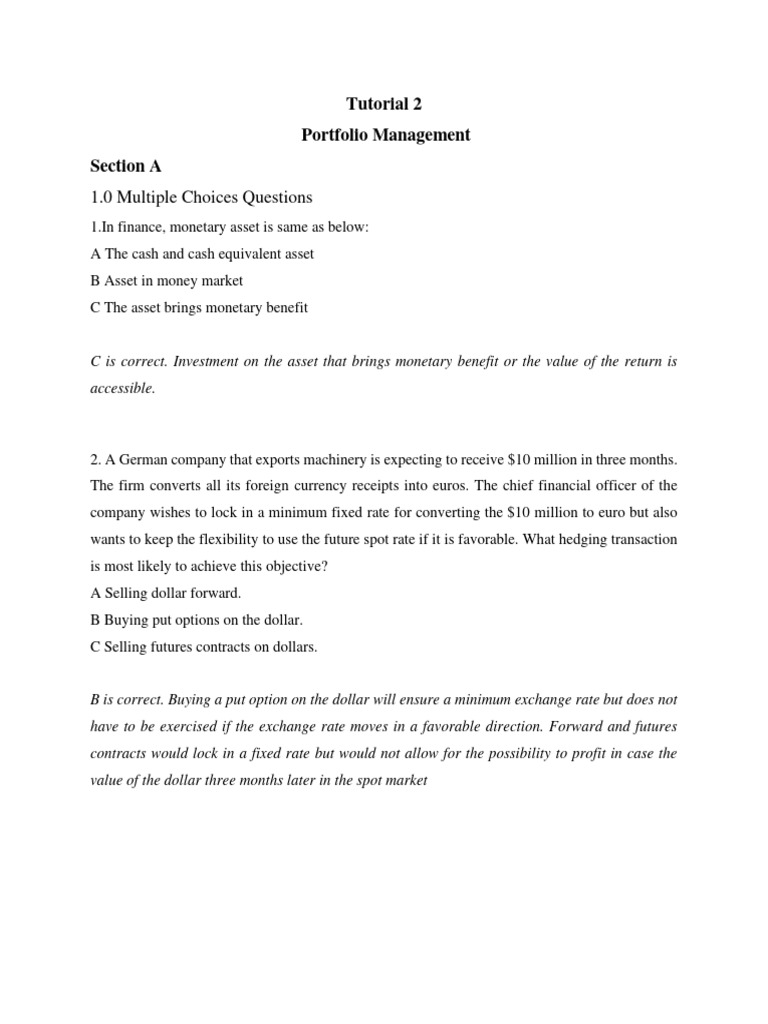 Portfolio Management Tutorial 2 Answers | PDF | Stocks | Margin (Finance)