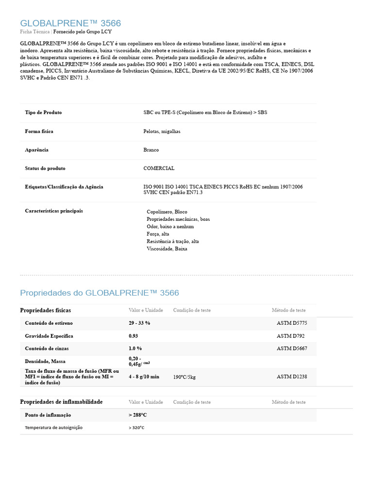GLOBALPRENE™ 3566 - Grupo LCY - Ficha Técnica | PDF | Copolimero ...
