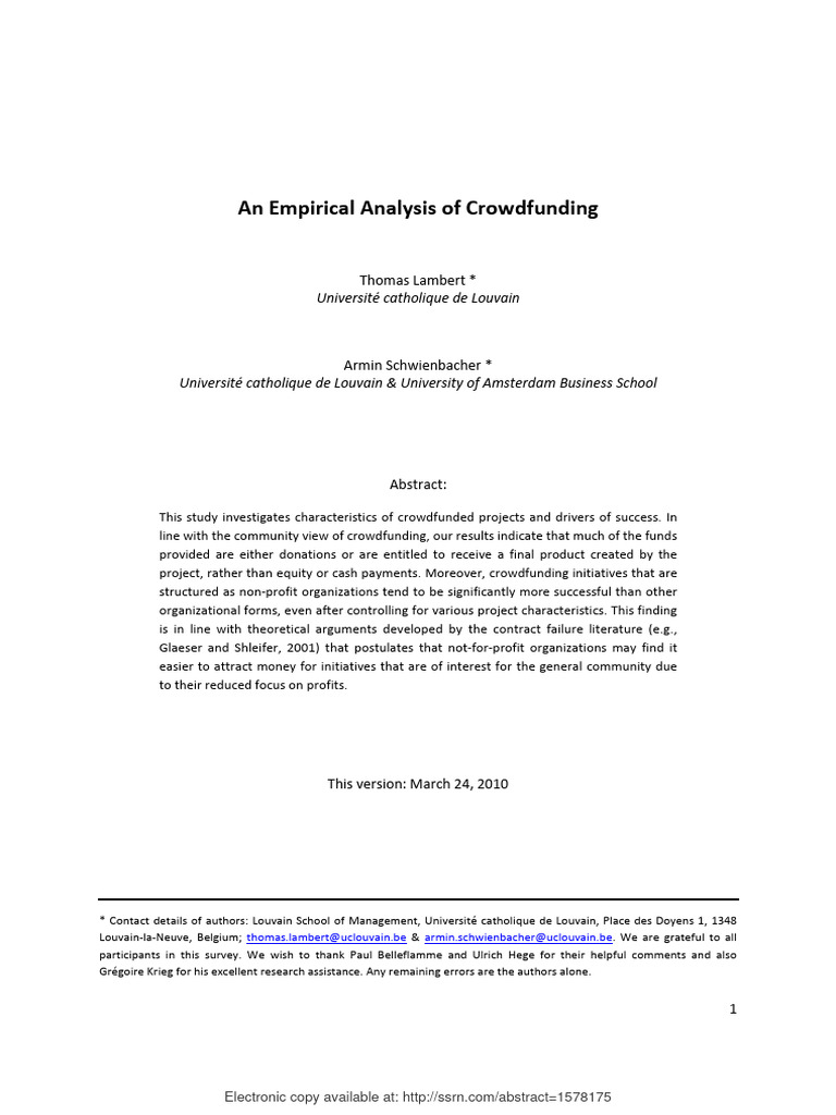 An Empirical Analysis of Crowdfunding | PDF | Crowdsourcing | Entrepreneurship