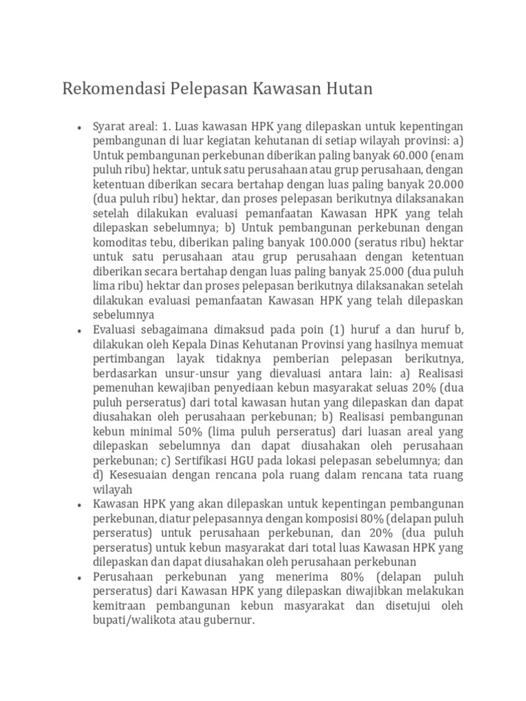 Prosedur Pelepasan Kawasan Hutan HPK | PDF