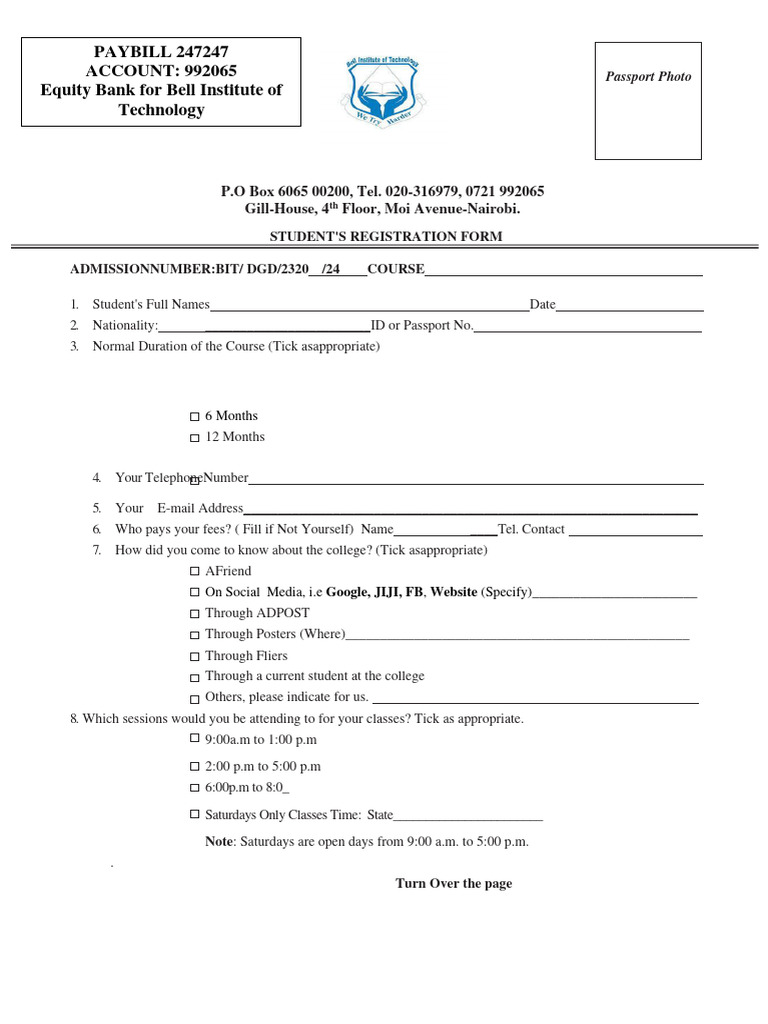 Bell Admission Form - 2024 | PDF