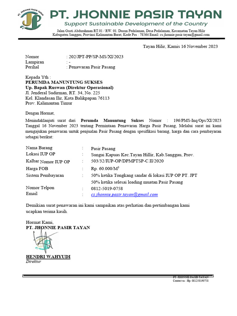 Penawaran Harga Pasir Pasang Tayan | PDF