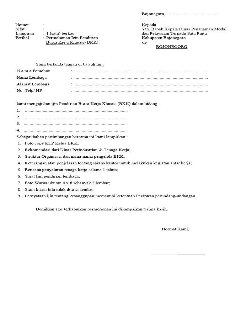 Form Izin Bursa Kerja Khusus (BKK) | PDF | Pengelolaan Keuangan & Uang