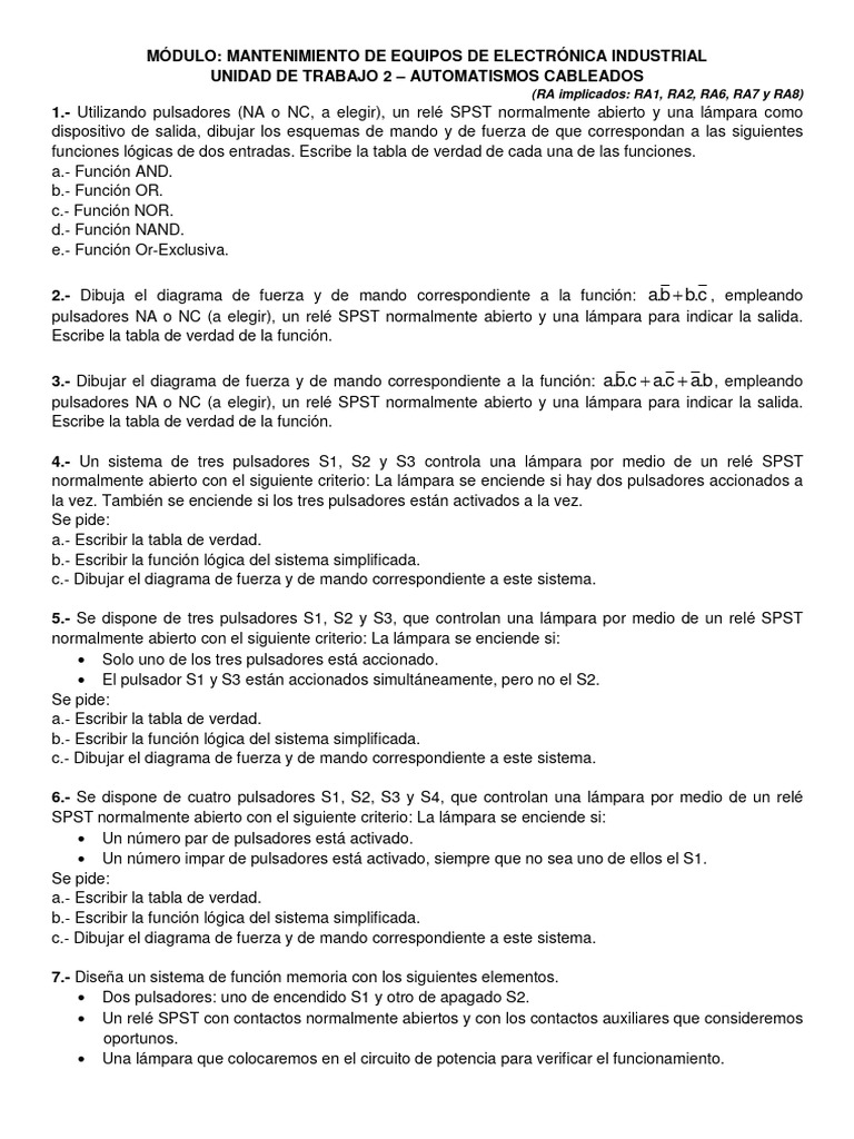 Industrial UT2 Ejercicios Automatismos Cableados | PDF | Relé | Fusible (Eléctrico)