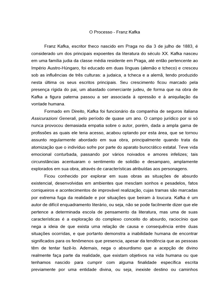 Resenha Do Livro O Processo de Franz Kaf | PDF | Franz Kafka ...