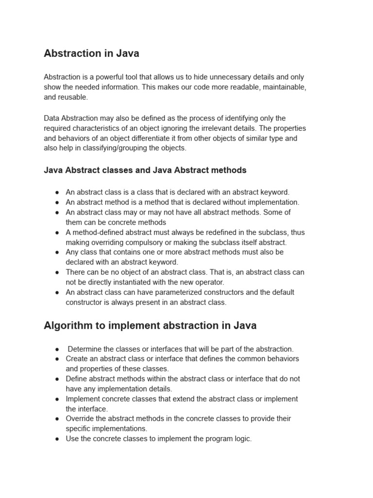 Abstraction in Java | PDF | Class (Computer Programming) | Method (Computer Programming)