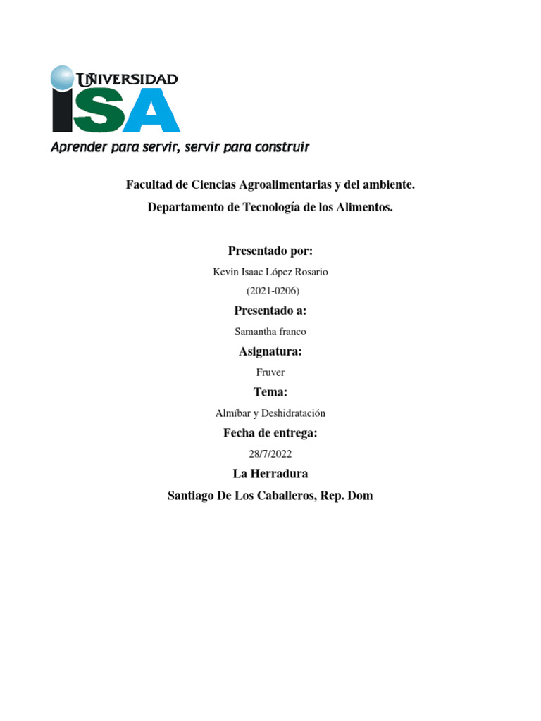 Almibar y Deshidratacion | PDF | Alimentos | Calor