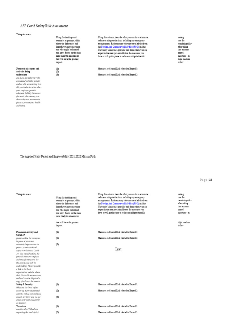 ASP Covid-19 Risk Assessment | PDF | Risk | Hazards