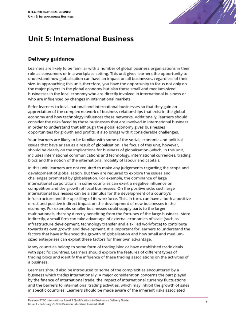 Btec 2020 l3 Int Bus DG U5 v1 | PDF | Learning | Globalization