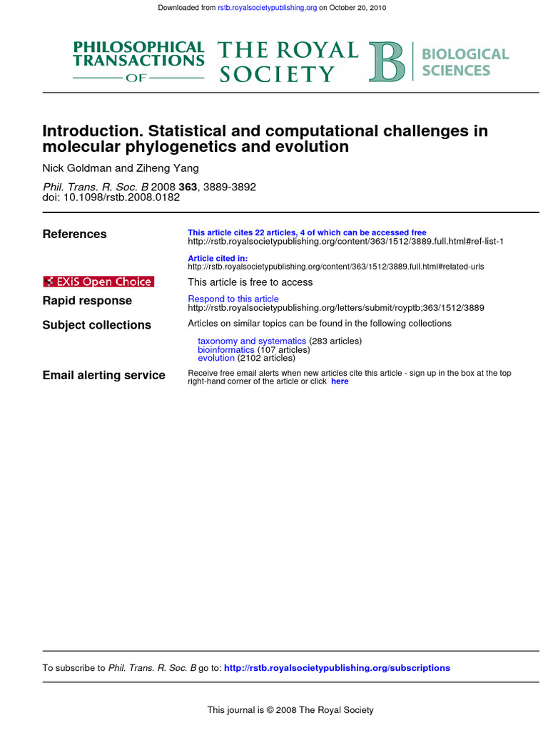 Goldaman & Yang 2010 Introduction. Statistical and Computational Challenges in Molecular ...