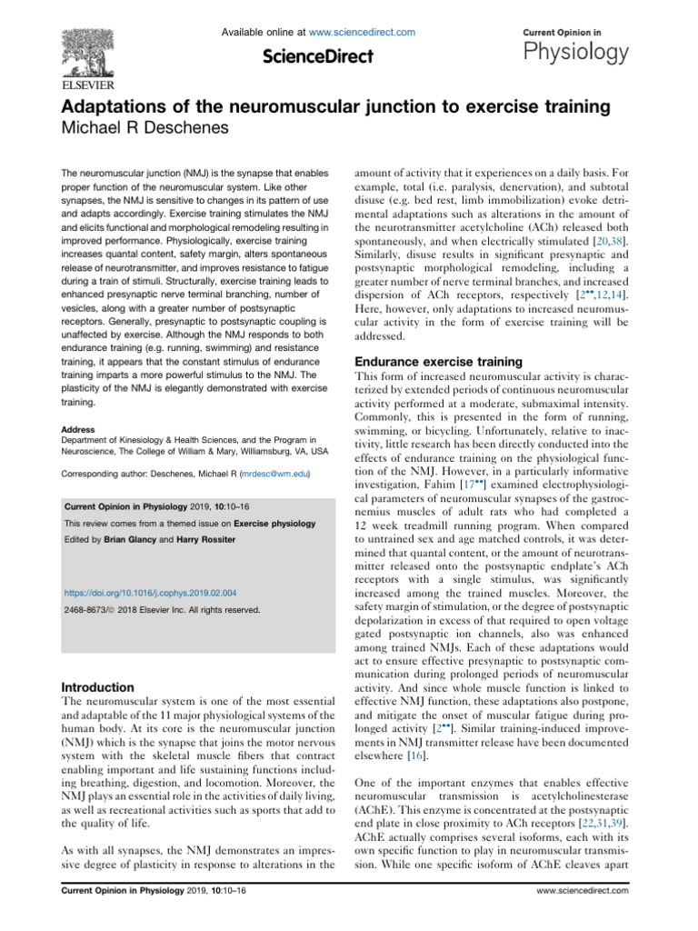 Adaptations of The Neuromuscular Junction To Exe - 2019 - Current ... Adaptations of The Neuromuscular Junction To Exe - 2019 - Current ...