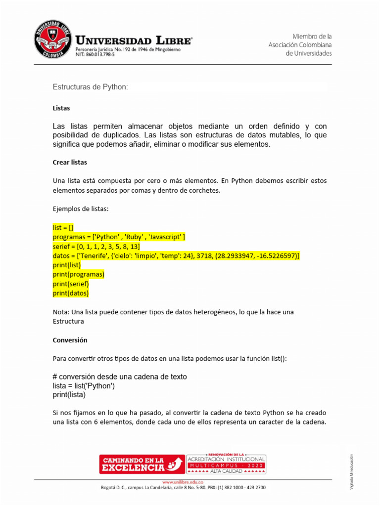 Estructuras De Python Pdf Python Lenguaje De Programación