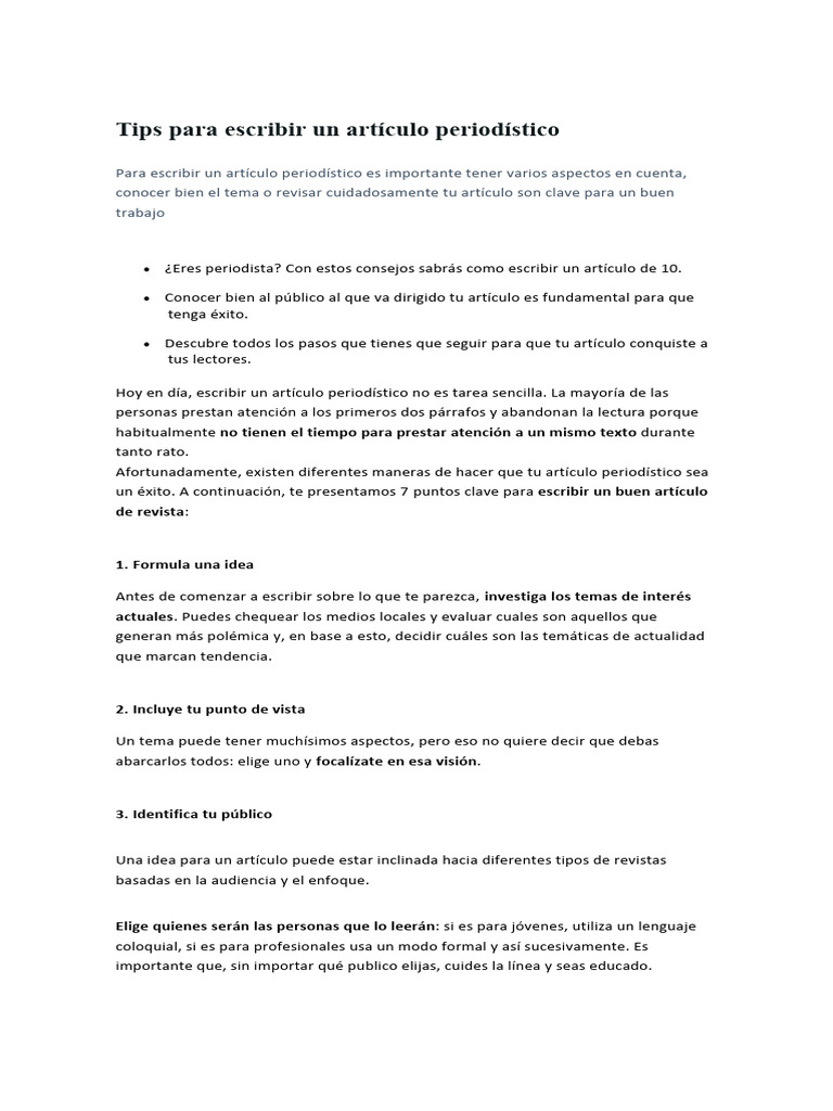Tips para Escribir Un Artículo Periodístico | PDF