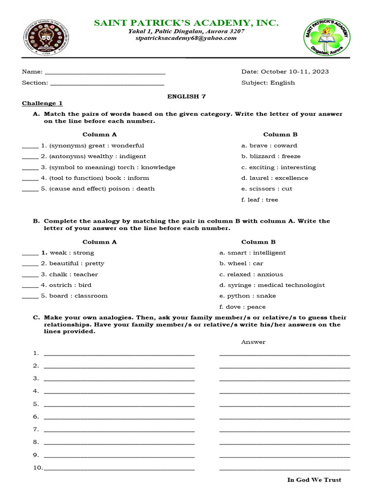 English 7 Student Exercises | PDF