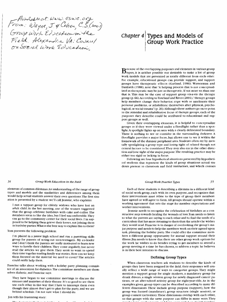 Wayne & Cohen (2001) Ch.4 Types & Models of Group Work Practice | PDF ...
