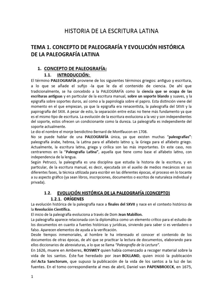 TEMA 1. CONCEPTO Y EVOLUCIÓN DE PALEOGRAFÍA LATINA | PDF | Paleografía | Escritura