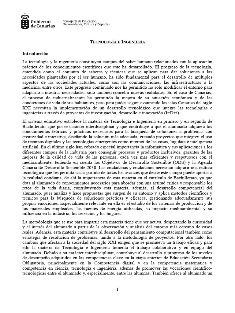 Tecnologia e Ingenieria BACH Currículo LOMLOE | PDF | Evaluación | Plan de estudios